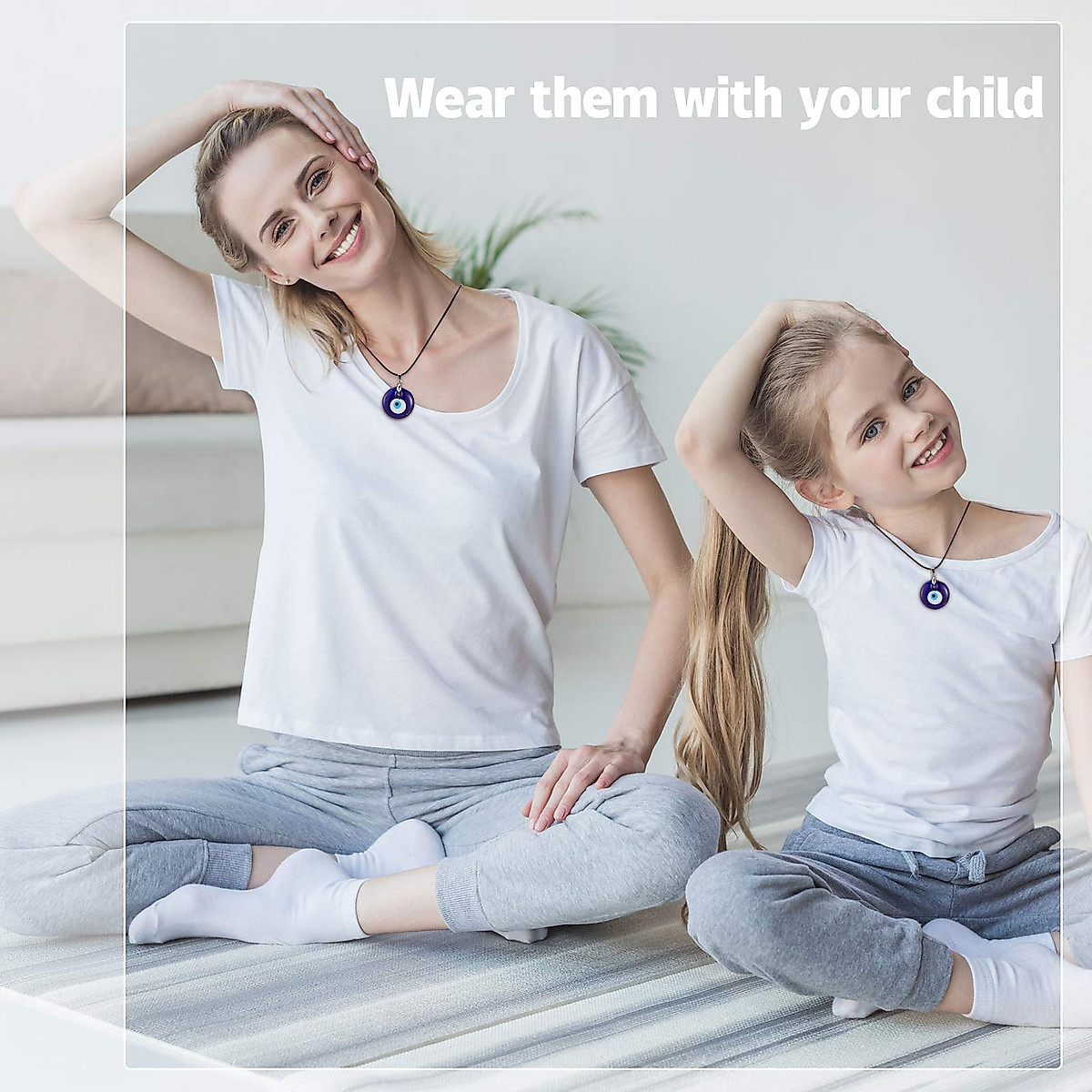 6 Pieces Evil Eye Pendant Necklace Turkish Blue Eye Necklace for Jewelry Glass Gift Eye Leather Rope Chain Necklace for Women Men Accessory (Round Style,1.2 Inch, 1.4 Inch)