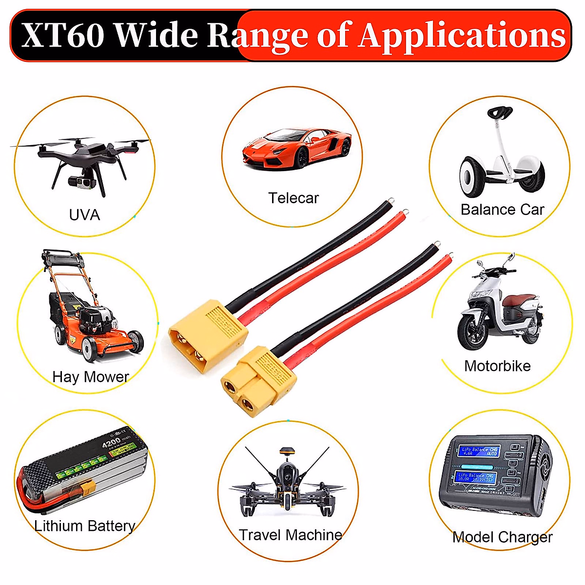 2Pairs XT60 Plug Female and Male Connector, 14AWG Silicone Wire with Rubber Insulation Protective Cap for RC Drone Car Lipo Battery Charger