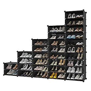 KOUSI 60-Pairs Shoe Rack for Entryway Shoe Storage Space Saver Plastic Shoe Organizer Narrow Standing Expandable for Heels, Boots, Slippers,Black