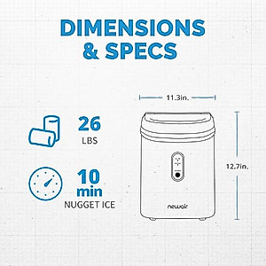 Newair Nugget Countertop Ice Maker Machine | 26 lbs. | Electric Sonic Ice Maker in Matte Black, Self-Cleaning Function, Refillable Water Tank, Perfect Canes Ice for Kitchens, Offices, Home Coffee Bars