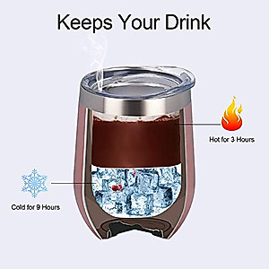 6 Pack Stainless Steel Wine Tumblers, 12Oz Insulated Wine Tumbler, Double Wall Insulated Wine Glass, Stainless Steel Stemless Wine Cups with Lids for Coffee, Wine, Cocktails, Champaign, Rose Gold…