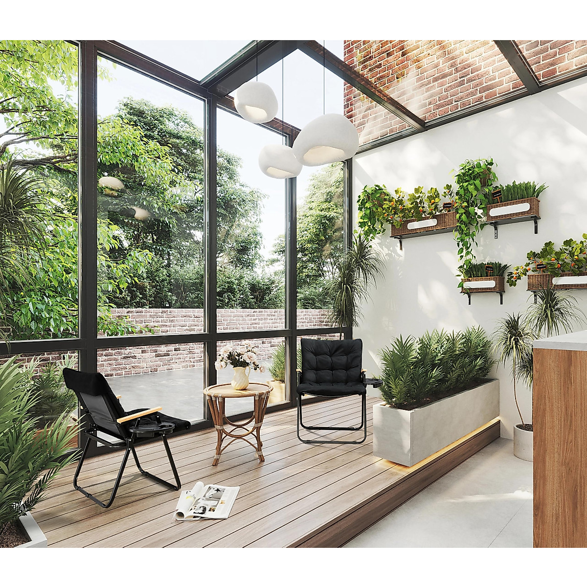 Folding Camping Chair with Detachable Cushion and Cup Holder, Lawn Chair with Arm Rest, Heavy Duty Portable Camping Chair for Adults, Outdoor Chair for Camping, Lawn, Patio, Beach and Fishing, Black