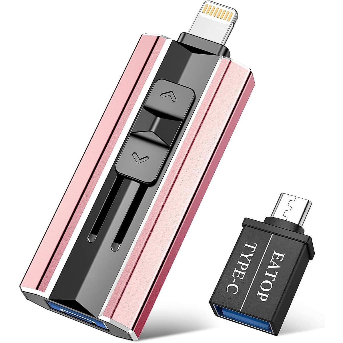 EATOP USB Flash Drive, iPhone Memory Stick Storage for Photos and Videos, iPhone Photo Stick Storage Flash Thumb Drive Compatible with iPhone iPad Android and Computers (Rose Gold)