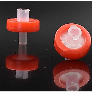100 Count Syringe Filter, PTFE Hydrofilic Membrane 13mm Diameter 0.22um Pore Size, Syringe Lab Filters, Non Sterile Filtration (Red)