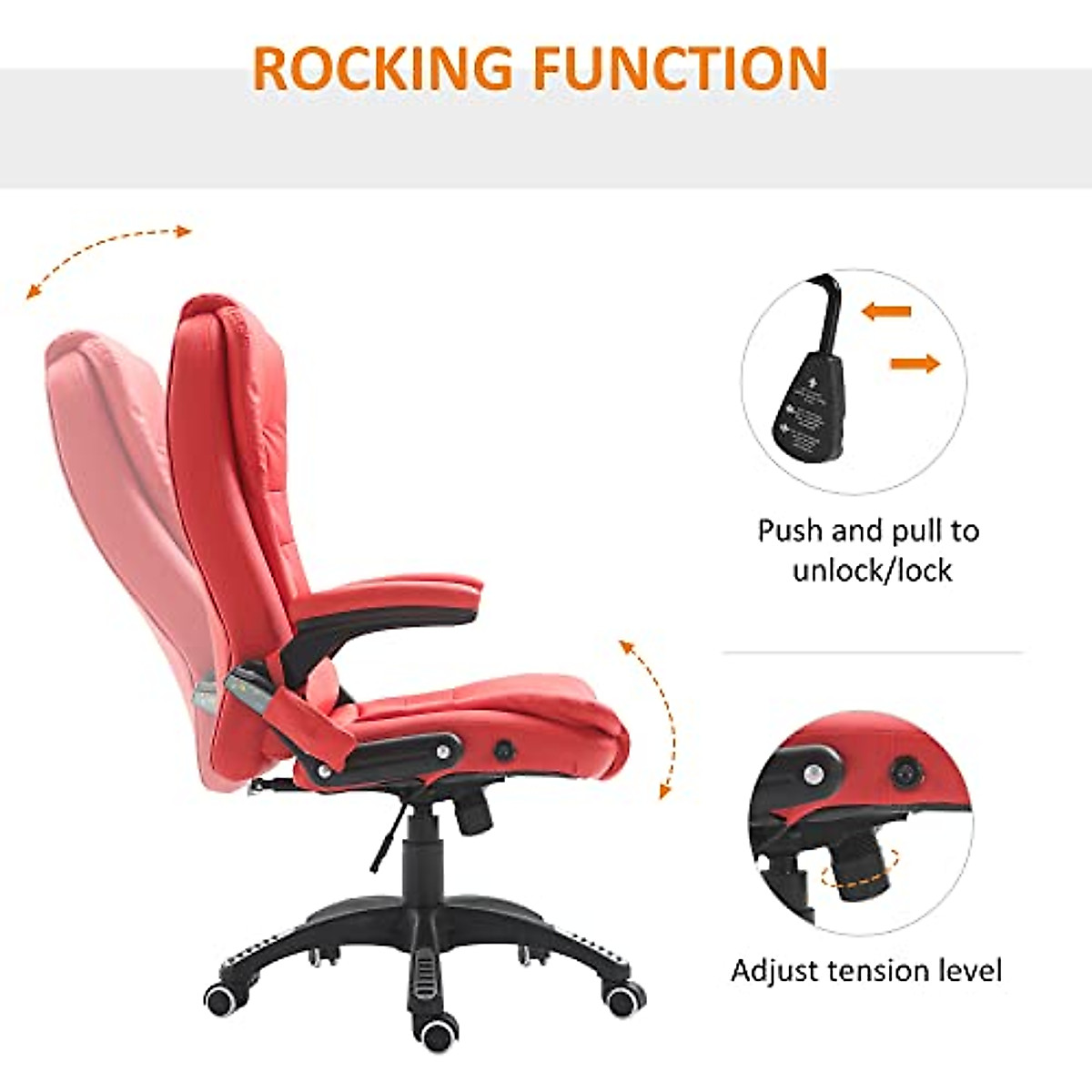 HOMCOM High Back Executive Massage Office Chair with 6 Point Vibration, 5 Modes, Faux Leather Heated Reclining Desk Chair, Bright Red