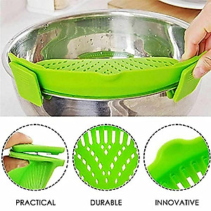2 Pcs Clip on Strainer, Pot Strainer for Pasta Meat Vegetables Fruit, Silicone Strainer - Fit All Pots and Bowls.