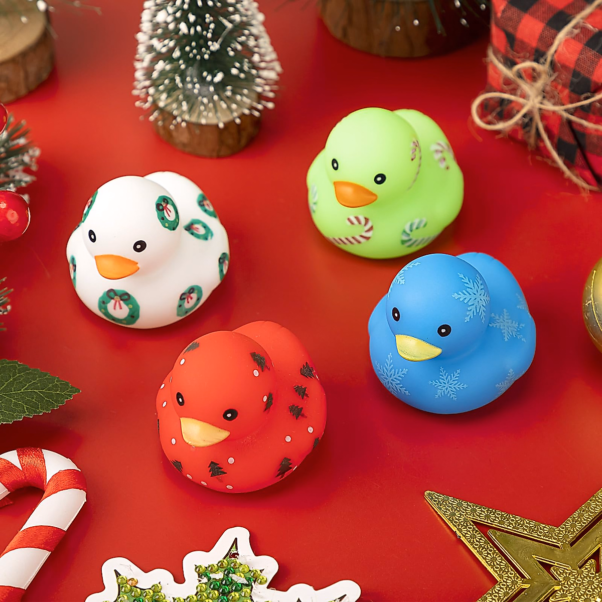 Poen 108 Pcs Christmas Glow in The Dark Rubber Ducks Christmas Rubber Ducks Bulk Light up Mini Rubber Duckies Bathtub Toys for Girls Boys Christmas Party Favors Birthday Pool Rewards (Cute Style)