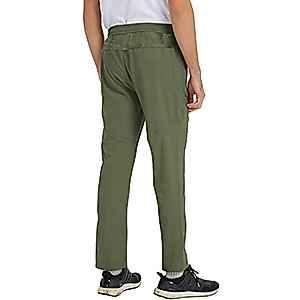 BASUDAM Men's Athletic Pants Thin Lightweight Quick Dry Zipper Pockets Outdoor Sports Pants for Running Jogging Hiking Army Green L