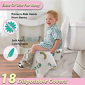Disposable Toilet Seat Covers for Toddlers, Extra Large Individually Wrapped Unicorn Paper Potty Training Liners for Kids, Portable, Flushable with Non-Slip Adhesives, Potty Shields, Airplane & Travel