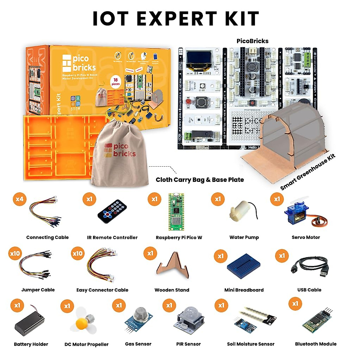 Picobricks Raspberry Pi Pico W Starter Kit with 12 Detachable Sensors and Extensive Learning Guide, Raspberry Pi Kit, Raspberry Pi Starter Kit, DIY Coding Kit