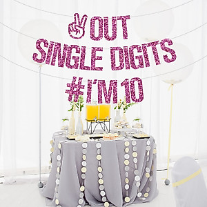 Out Single Digits I'm 10 Banner, Double Digits 10, Happy 10th Birthday Decorations for Girls, 10th Birthday Party Decoration Supplies Pink Glitter