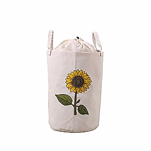 LifeCustomize Large Laundry Basket Hamper Cartoon Sunflower Leaf Collapsible Drawstring Storage Baskets Nursery Baby