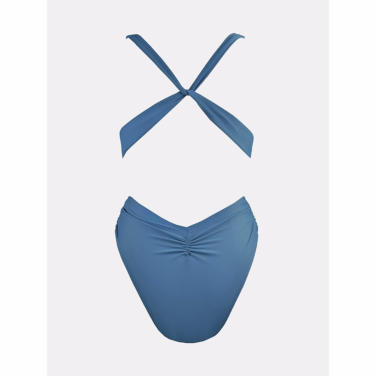 CUPSHE One Piece Swimsuit for Women Bathing Suit Cut Out Cross Back Tie Deep V Neck Ruched High Cut,L Sapphire Blue