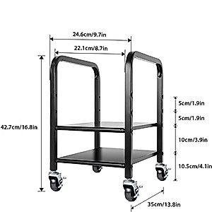 Computer Tower Stand, 360Tronics Adjustable Desktop ATX-Case CPU Holder, 2-Tier PC Rolling Stand Mobile Steel Desktop Case Stand Cart with 4 Locking Wheels for Office Home, Black