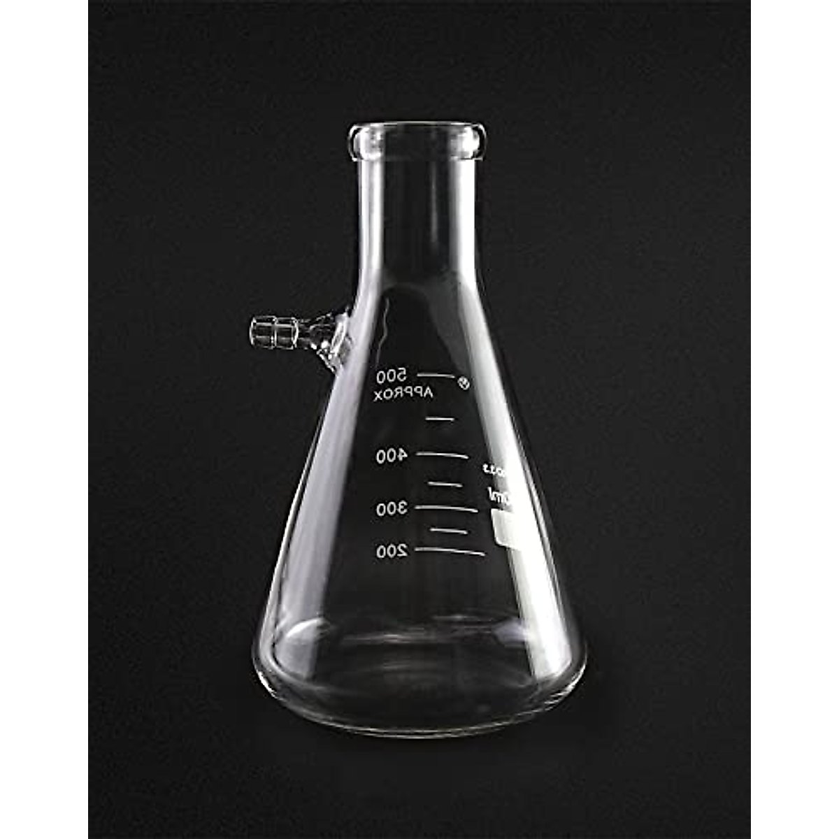 QWORK Filtering Flask with Upper Tubulation, 500ml Heavy Duty Borosilicate Glass Conical Shape Filtering Flask Narrow Mouth and Top Finish with Integral Side Arm, Single