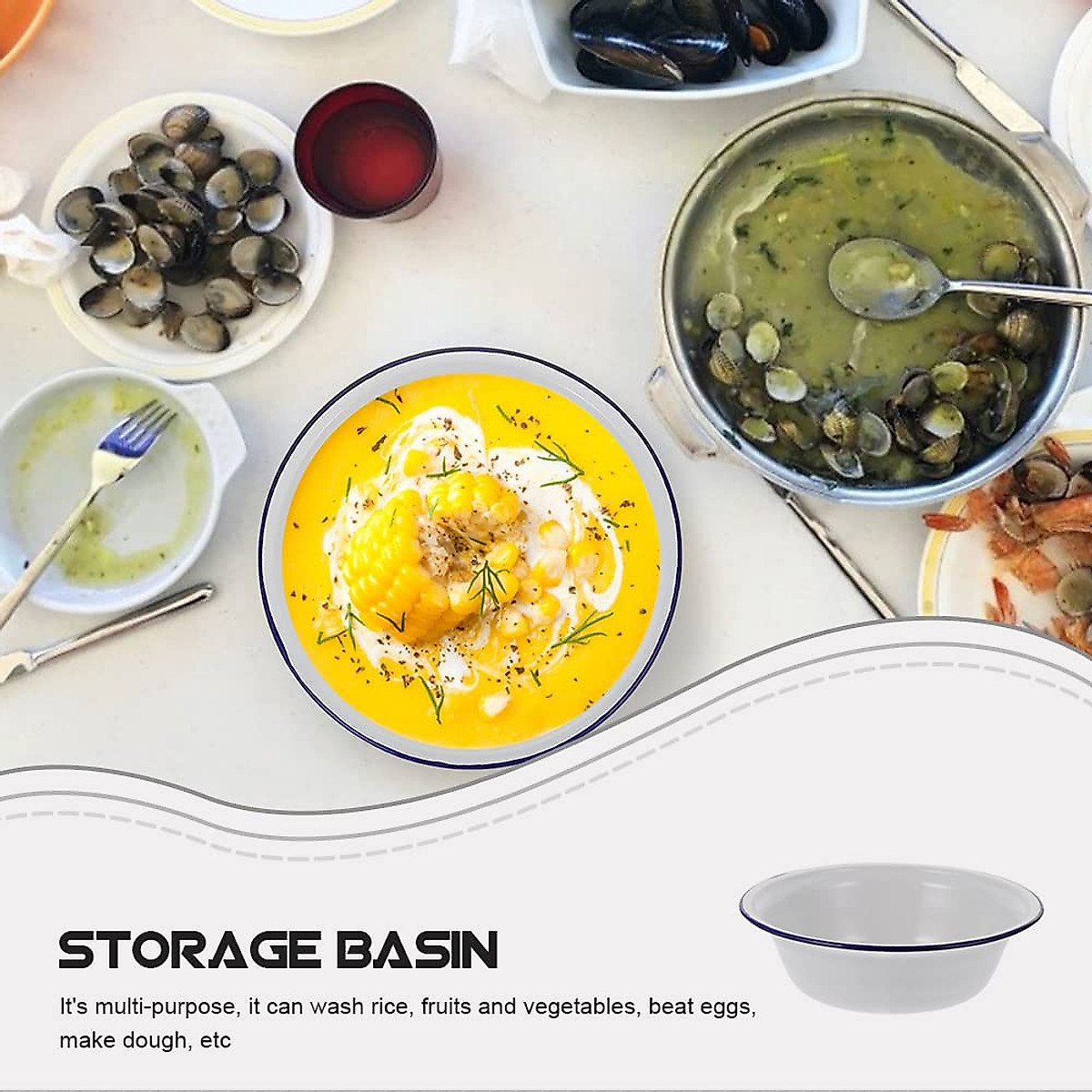 Enamels Pots Enamelware Enamel Wash Basin Vintage Enamel Bowl Enamel Basin Multipurpose Washing Basin Enamel Storage Basin Soup Bowl Enamel Plates Enamel Tableware Cooking Bowl Serving Bowl