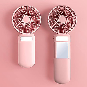 Mini Handheld Fan, Portable Fan Battery Operated, Small Personal Fan USB Rechargeable, 3 Speed Adjustable Hand Fan with Mirror & LED Fill Light, Makeup Eyelash Fan for Women Girls Travel Office