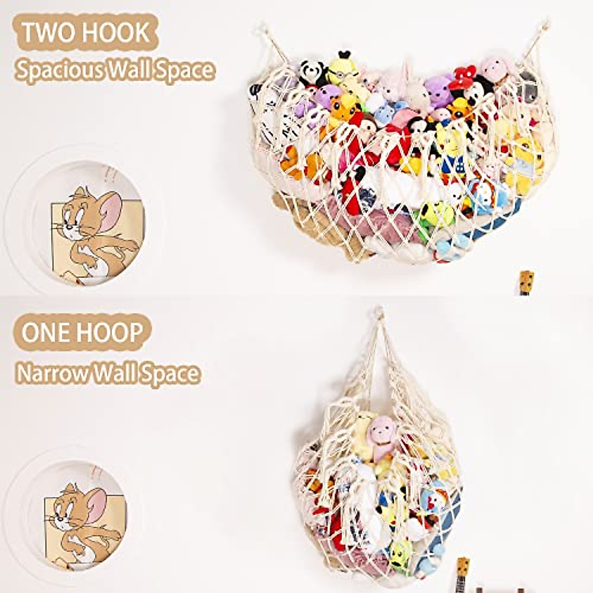 YKBU Stuffed Animal Net or Hammock Wall Hanging Net for Stuffed Animal Storage Macrame Toy Display Plush Toy Holder Soft Toy organizer for Nurery Baby Bedroom Playroom-Cream, -Cream