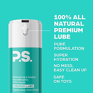 PS Personal Lubricant - Organic Aloe & Plant Based Lube - Clean, Vegan, & pH Balanced - 100% Natural Water Based Lubrication - 100ml Bottle