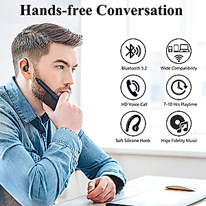 ELOVEN Bluetooth Headset, Single Ear Earpiece Earphone with Hook, Noise Cancelling Headset with Mic for Business Sports Drive, Wireless Headphone Cell Phone Earpiece for iPhone Samsung Android, Black