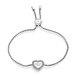 Michael Kors Women's Logo Heart Silver-Tone Stainless Steel Slider Bracelet (Model: MKJ5390040)