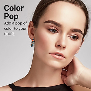 Shop LC Turquoise Half Hoop Earrings - Western Huggie Earrrings in 925 Sterling Silver for Women - Handmade Orange Spiny Oyster Southwestern Huggies Hoops Jewelry Birthday Gifts for Women