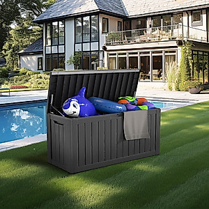 GYMHILL Outdoor Deck Box,80 Gallon Waterproof Resin Storage Box with Lockable Indoor Outdoor Storage Bin for Patio Cushions,Patio Furniture, Gardening Tools,Pool Accessories (80 Gal Black)