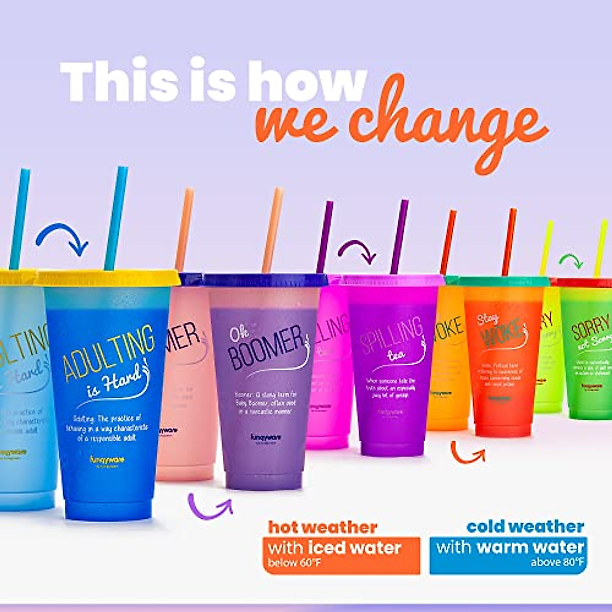 Color Changing Cups with Lids and Straws for Adults - 5 x 24oz Reusable Cups with Lids and Straws, Bulk Plastic Cups with Lids and Straws for Kids, Cold Iced Coffee Cups & Women Party Water Tumbler