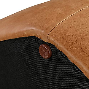 POLY & BARK Porto Modern Leather Ottoman Pouf (Cognac Tan)