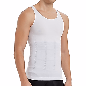 KOCLES Mens Athletic Compression Shirt Slimming Body Shaper Tank Top Abs Abdomen Slim Vest Undershirt (White, Large)