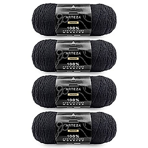 Arteza Acrylic Yarn for Crocheting, 4 x 200-g Skeins of Worsted Yarn for Knitting, Black A008, Machine Washable, Knitting & Crochet Supplies – Use with Knitting Needles and Crochet Hooks