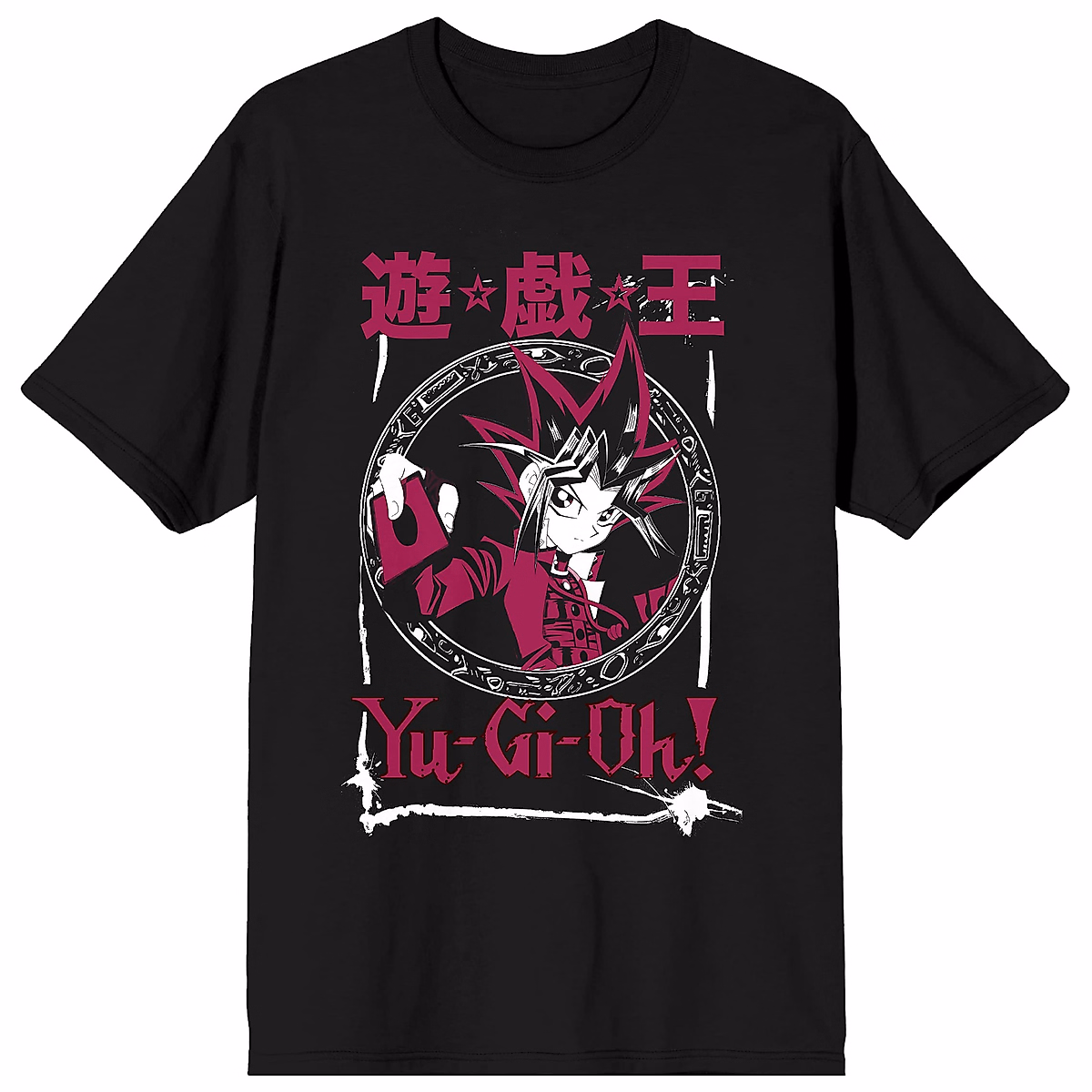 Yu-Gi-Oh! Burgundy and White Design Men’s Black Graphic Tee-XXL