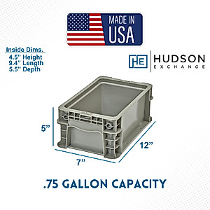 Hudson Exchange 12 x 7 x 5" (.75 Gallon) Straight Wall Handled Storage Container Tote, Gray/Brown (4 Pack)