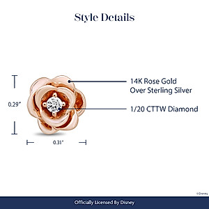 Jewelili Enchanted Disney Fine Jewelry 14K Rose Gold over Sterling Silver Diamond Accent Belle Rose Earring