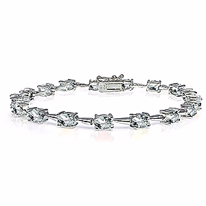 B. BRILLIANT Sterling Silver Light Aquamarine 6x4mm Oval Classic Link Tennis Bracelet for Women