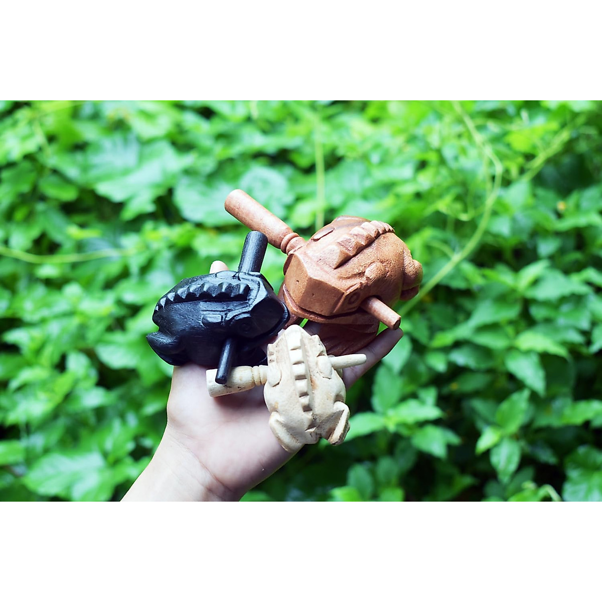 Guiros Percussion Instruments Wooden Frog 3 Piece Set of 4 Inch, 3 Inch, 2.75 Inch, Wooden Frog Musical Instrument (Brown/Black/Natural Color)