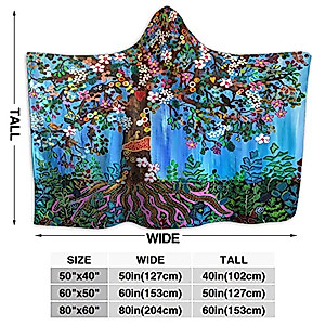 321DESIGN Blue Tree of Life Wearable Blanket Fleece Hooded Robe Cloak Throw Quilt Poncho Microfiber Sherpa Plush Warm Wrap Multiple-Size Adult(80"x60"in)