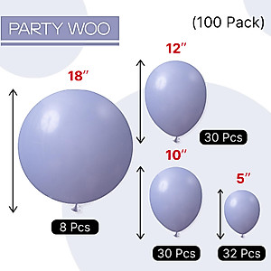PartyWoo Retro Dusty Blue Balloons, 100 pcs Grayish Blue Balloons Different Sizes Pack of 18 Inch 12 Inch 10 Inch 5 Inch Balloons for Party Decorations, Birthday Decorations, Wedding Decorations