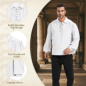 Zando Men's Renaissance Faire Costume - Long Sleeve Medieval Pirate Shirt - Beige, X-Large