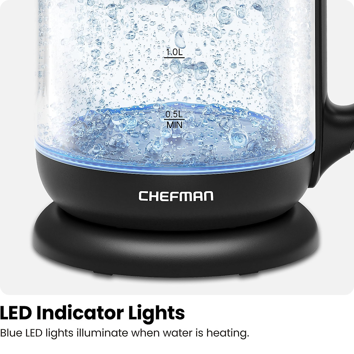 Chefman 1.7 Liter Electric Glass Tea Kettle, Fast Hot Water Boiler, One Touch Operation, Boils 7 Cups, Swivel Base & Cordless Pouring, Auto Shut-Off