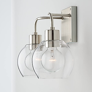 HomePlace Lighting 120021BN-426 Tanner Urban/Industrial Clear Glass Bathroom Vanity Wall Light, 2-Light 200 Total Watts, 10" H x 15" W, Brushed Nickel