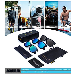 KALIYADI Sunglasses Men Polarized Sun glasses for Mens Womens Classic Matte Black Frame UV Protection 3pack(Grey/Ice Blue/Green)