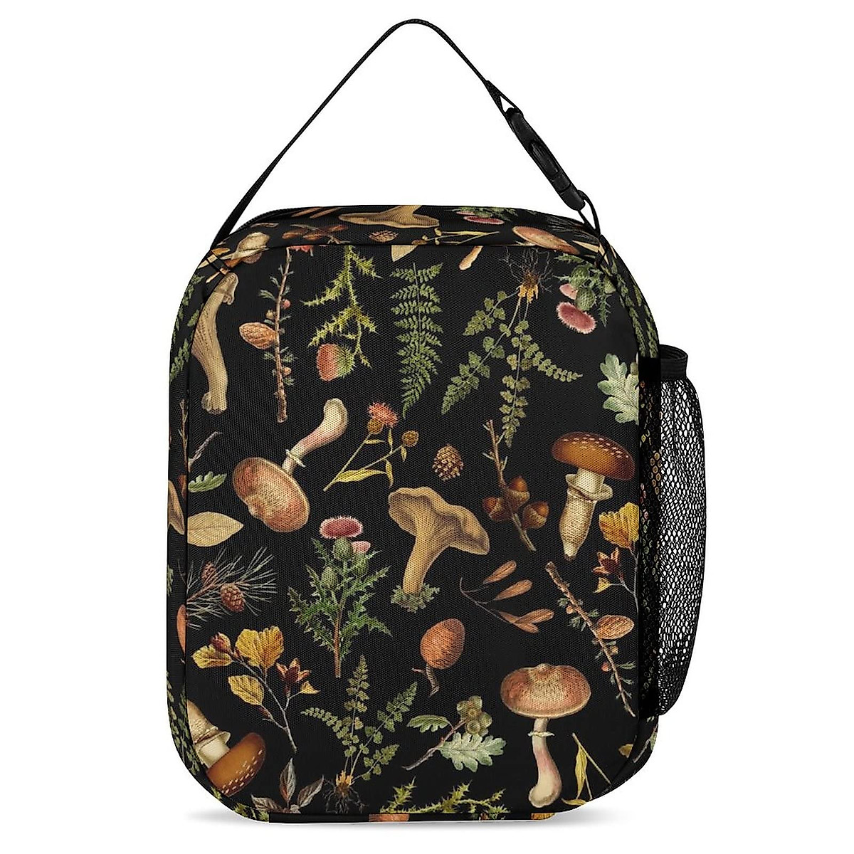 PEXISAOH Vintage Botanical Mushroom Woodland Garden Reusable Insulated Lunch Bag for Women Men Kids,Leakproof Portable Lunch Box with Side Pocket Durable Cooler Tote Bag for School Work Picnic Travel