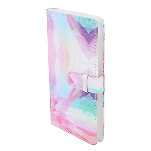 3in Photo Album, PU Leather Cover 16 Individual Pages Camera Photo Album Lock for Movie Ticket (Pink Tie Dye)