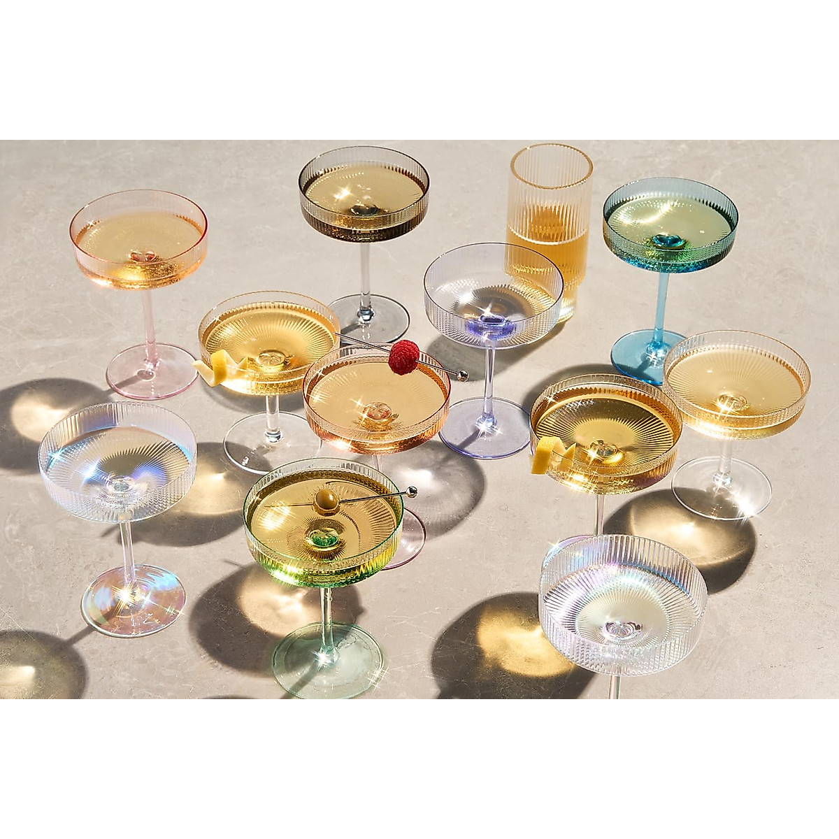 Vintage Art Deco Coupe Glasses, Martini, Champagne & Cocktail Ribbed Glass 7 oz | Set of 4 | Crystal, Manhattan, Cosmopolitan, Sidecar Cocktail Glassware for Champagne , Ripple Glassware - Gift Box