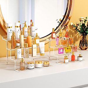 NIUBEE Acrylic Riser Display Shelf, Clear Display Stand for Amiibo Funko POP Figures,4 Tier Cupcakes Stand Perfume Organizer and Storage (9 Inch Small)