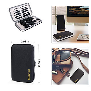 Manicure Set, Travel Mini Nail Clippers Kit Pedicure Care Tools, 10pcs Stainless Steel Grooming kit (Black)