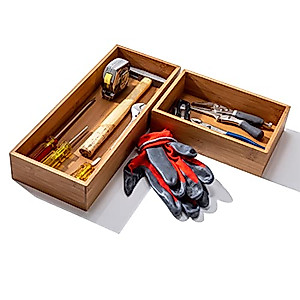 Seville Classics Bamboo Premium Organizer Storage Bins for Kitchen Silverware, Pantry, Closet, Office Desk, Pens, Utensils, Makeup, K Cup, Bamboo, Bin Set (10 Piece)