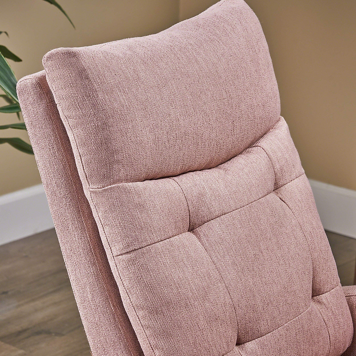 Great Deal Furniture Ishtar Contemporary Glider Swivel Push Back Nursery Recliner - Light Blush and Black Finish