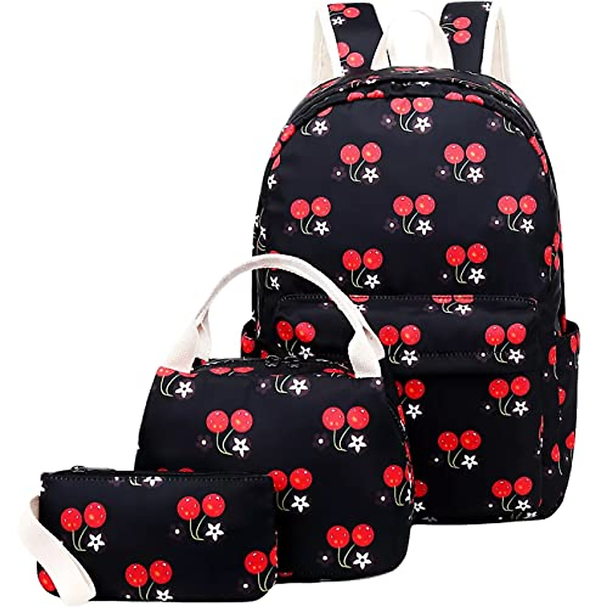 Joyfulife Backpack for Girls School Bags Kids Bookbags Teen Girls Backpacks with Lunch Box Pencil Bags Travel Daypack (Cherry Black)